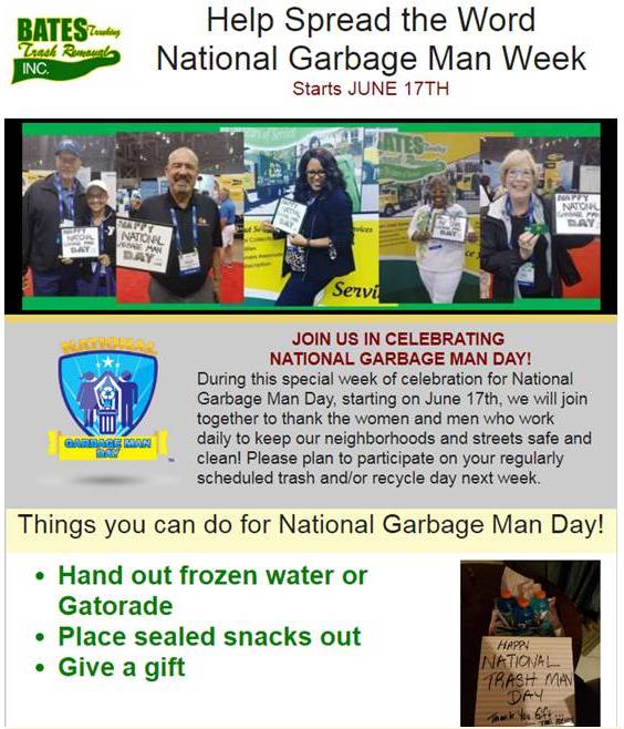 National Garbage Man Week - Bates Trucking & Trash Removal, Inc